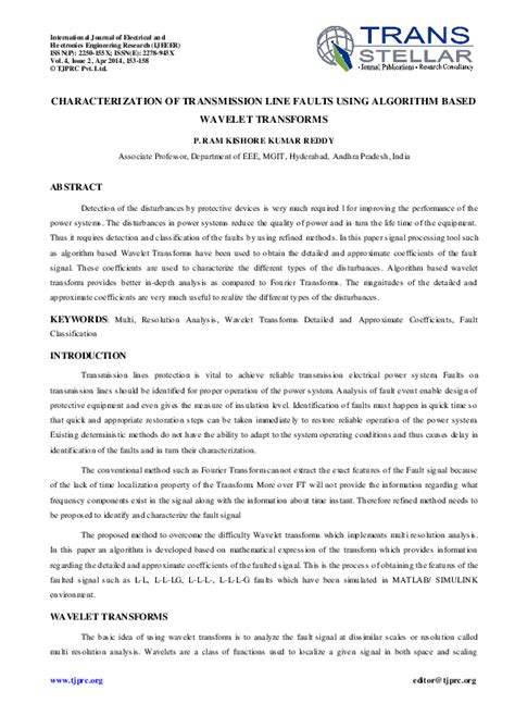 Pdf Characterization Of Transmission Line Faults Using Algorithm