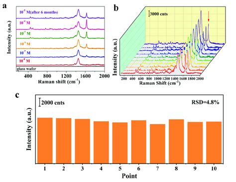 A Sers Spectra Of Different Concentrations Of Mb On The Composite