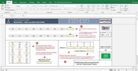 Excel Formulas Training Template Interactive Test To Learn Excel