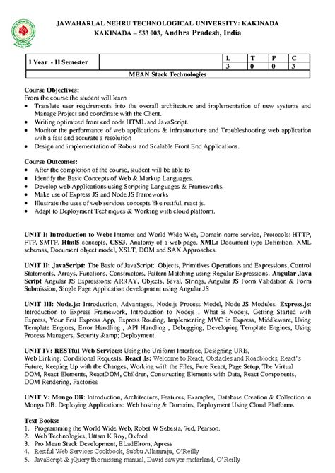 Syllabus JAWAHARLAL NEHRU TECHNOLOGICAL UNIVERSITY KAKINADA KAKINADA Andhra