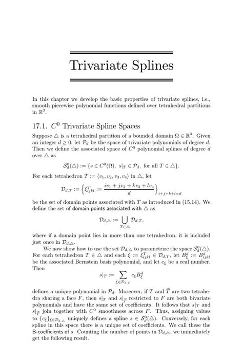 Trivariate Splines Chapter 17 Spline Functions On Triangulations