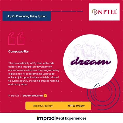 Sravanthi Badam On Linkedin Jocusingpython Swayam Nptel