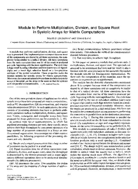 Pdf Module To Perform Multiplication Division And Square Root In