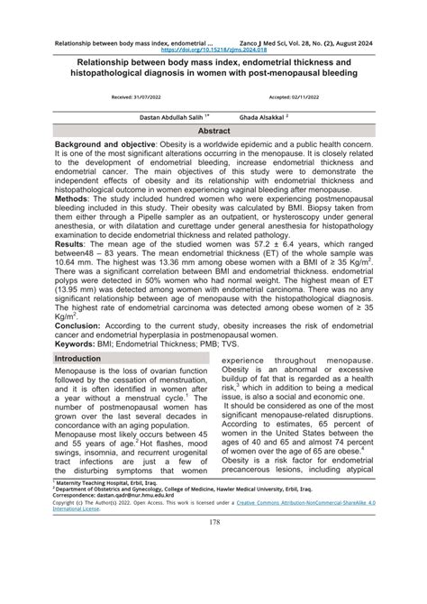 Pdf Relationship Between Body Mass Index Endometrial Thickness And Histopathological