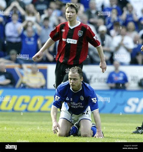 Leicester Citys Paul Dickov Bottom On His Knees After His Penalty Was Saved By Manchester