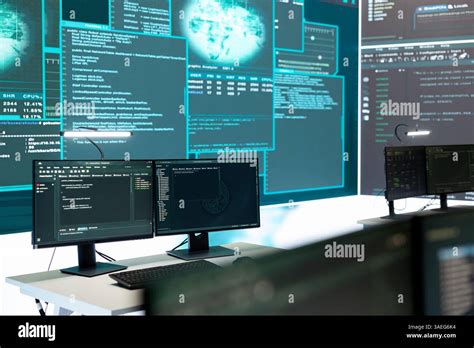 Cyber Security Monitoring Room With High Tech Equipment Governmental