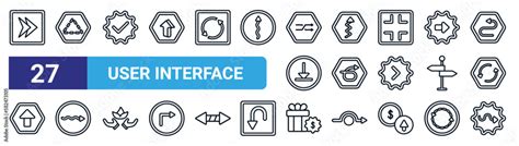 Set Of 27 Thin Line User Interface Icons Such As Arrowheads Navigation