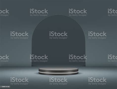 전단지 디스플레이 제품 및 화장품 광고를위한 연단 장면과 흰색 네온 빛 3d 일러스트 렌더링 0명에 대한 스톡 사진 및 기타 이미지 Istock