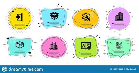 Open Box Lighthouse And Buildings Icons Set Office Box Exit And