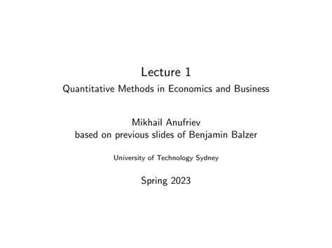 Quantitative Methods In Economics And Business Lecture 1