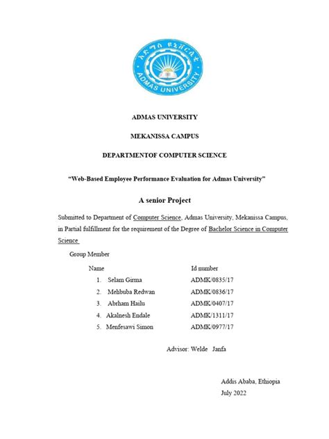 Web Based Employee Performance Evaluation For Admas University Pdf Software Testing