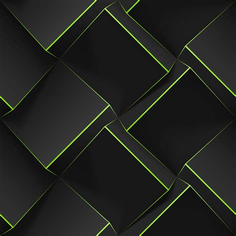 Dark Seamless Geometric Pattern Realistic 3d Cubes With Thin Green Lines Vector Template For