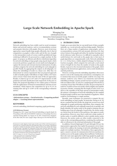 Pdf Large Scale Network Embedding In Apache Spark