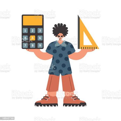 그 사람은 손에 통치자와 계산기를 들고 흰색 기초에 강요합니다 트렌디한 스타일 벡터 일러스트레이션 개념에 대한 스톡 벡터 아트 및 기타 이미지 Istock