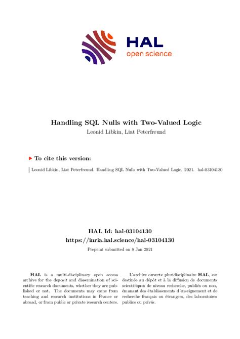 Pdf Handling Sql Nulls With Two Valued Logic