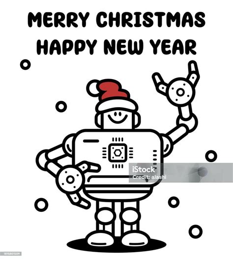 산타 모자를 쓴 인공 지능 로봇이 메리 크리스마스와 새해 복 많이 받으세요 12월 31일에 대한 스톡 벡터 아트 및 기타 이미지 12월 31일 Full Body
