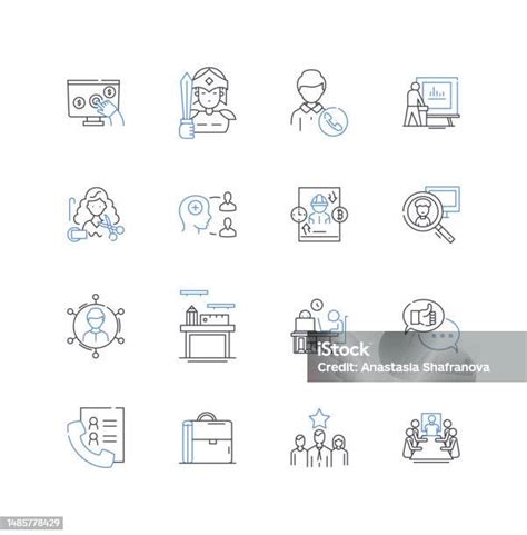 작업 직업 라인 아이콘 모음입니다 임원 관리자 코디네이터 관리자 조수 플래너 주최자 벡터 및 선형 그림 스케줄러 운영자 감독자 개요 표지판 세트 아이콘에 대한 스톡 벡터