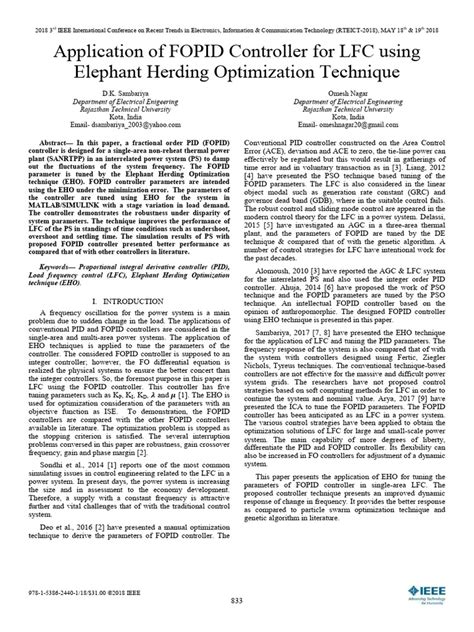 Application Of Fopid Controller For Lfc Using Elephant Herding