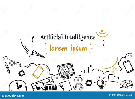 modern robotic technology assistance artificial intelligence concept sketch doodle horizontal