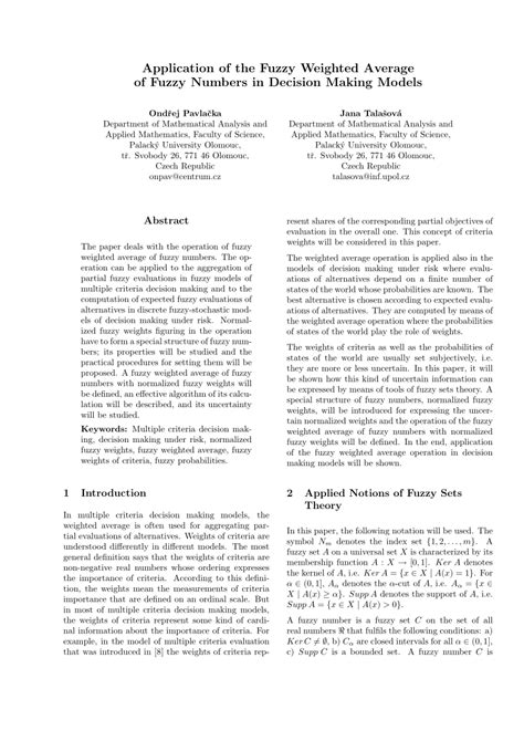 Pdf Application Of The Fuzzy Weighted Average Of Fuzzy Numbers In