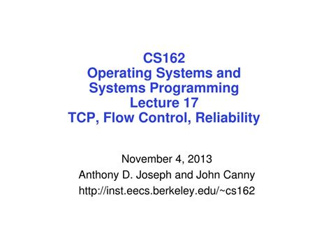 Ppt Cs162 Operating Systems And Systems Programming Lecture 17 Tcp