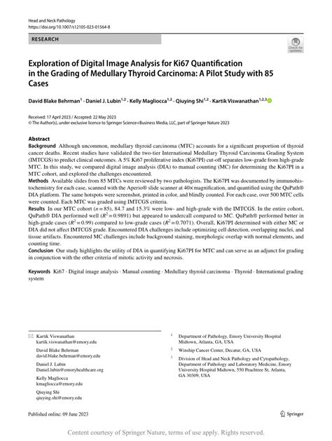 Exploration Of Digital Image Analysis For Ki67 Quantification In The Grading Of Medullary