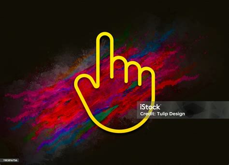 손 커서 클릭 아이콘 화려한 페인트 추상 배경 브러쉬 스트로크 일러스트 디자인 그런지 이미지 기법에 대한 스톡 벡터 아트 및 기타 이미지 그런지 이미지 기법 노랑