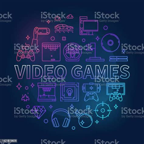 벡터 비디오 게임 개념 원형 다채로운 선형 일러스트 레이 션 Brand Name Video Game에 대한 스톡 벡터 아트 및 기타 이미지 Brand Name Video
