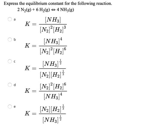 Solved Express The Equilibrium Constant For The Following