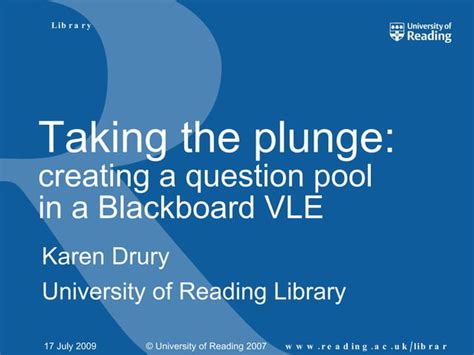 Taking The Plunge Creating A Question Pool In A Blackboard Vla Ppt