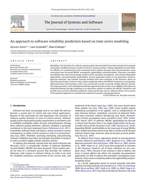Pdf An Approach To Software Reliability Prediction Based On Time