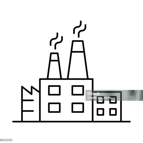 얇은 선 스타일의 공장 건물 아이콘 벡터 일러스트 레이 션 그래픽 디자인 0명에 대한 스톡 벡터 아트 및 기타 이미지 0명