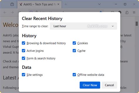 Tip Restore Old Classic Clear History Dialog Box In Firefox AskVG
