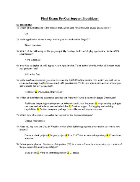 Skillsoft Dev Ops Support Practitioner Final Exam Final Exam Devops Support Practitioner 60