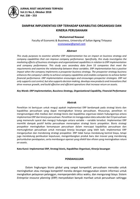 Pdf Dampak Implementasi Erp Terhadap Kapabilitas Organisasi Dan Kinerja Perusahaan