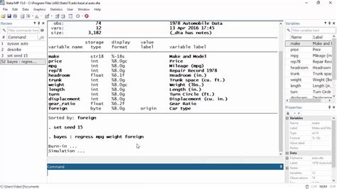 bayesian linear regression using the bayes prefix youtube