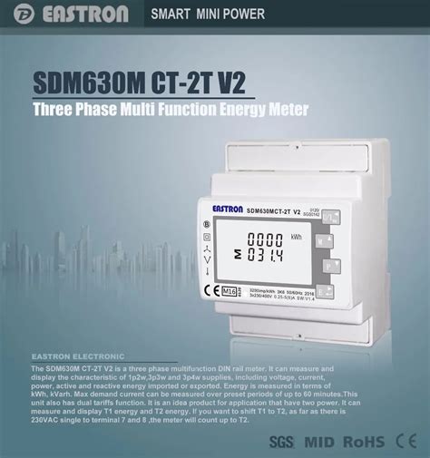 Eastron Sdm Mct T V Mid Approved Three Phase Multifunction Tariffs Din Rail Energy Meter