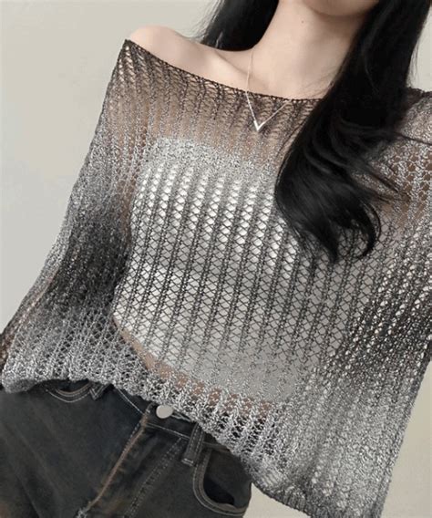 [살안타템 그라데이션] 비치웨어 시스루 그물 망사 입술넥 여름 니트 에이블리