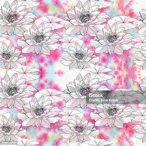 연꽃 수채화 배경에 매끄러운 패턴입니다 의약 향수 및 화장품 식물의 배경 화면 인쇄물 간판 포스터 엽서 포장재를 사용하십시오 Fragrance Launch에 대한 스톡 벡터