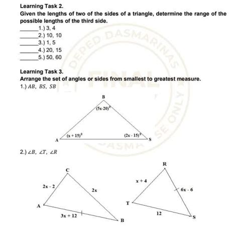 Solved Learning Task 2 Given The Lengths Of Two Of The Sides Of A