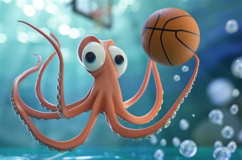 Premium Photo Cartoon Character Of An Octopus With A Basketball 3d Illustration