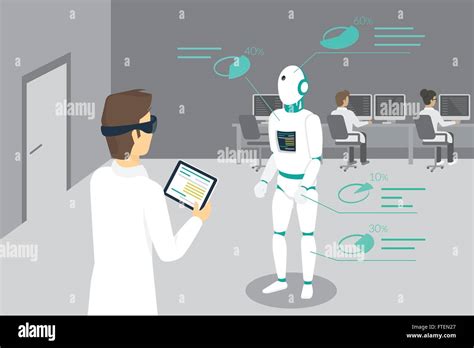 Programming Engineer Sets A Robot Using Head Mounted Device For