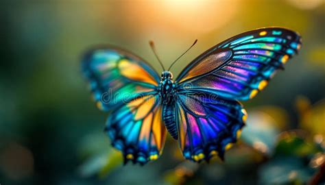 Close Up Of A Vibrant Butterfly With Iridescent Wings Stock