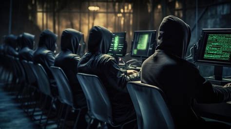 Premium Ai Image Big Army Of Hackers Who Are Working With Laptops To