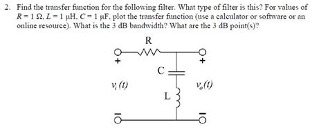 Solved Find The Transfer Function For The Following Filter Chegg Com
