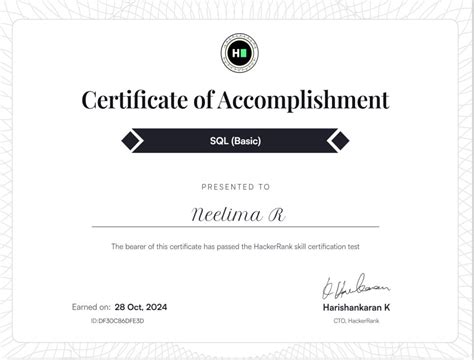 Neelima R On Linkedin Sql Dataanalysis Certification Hackerrank