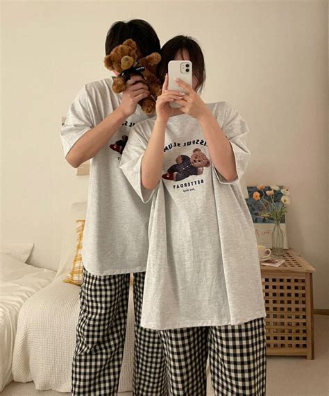 파토리 달링 곰돌이 빅사이즈 커플 반팔 티셔츠 순면 롱 박스티 위시버킷