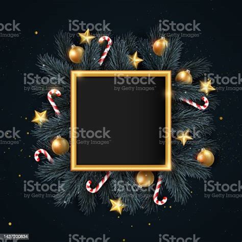 메리 크리스마스 작곡 3d 현실적인 소나무 전나무 나무 가지 사탕 지팡이 및 장식 보블 볼 스타 장식품 0명에 대한 스톡 사진 및 기타 이미지 Istock