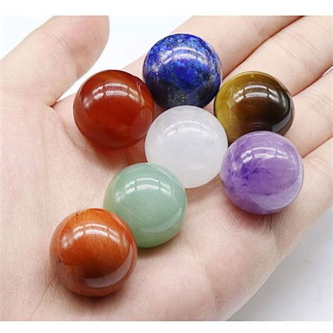 Комплект камъни за лечение Фън Шуй 7 топки от полускъпоценни камъни плюс амулета от 7 чакри