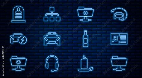 Set Line Ftp Folder Music Book With Note Settings Police Car And Flasher Electric Tombstone